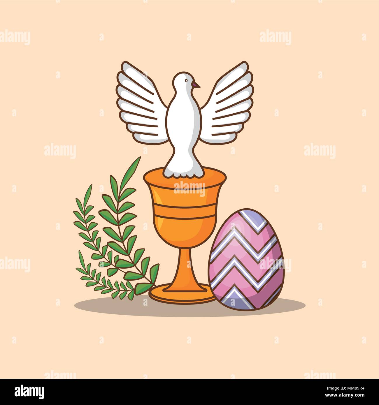 easter celebration design with holy grail and dove over orange ...