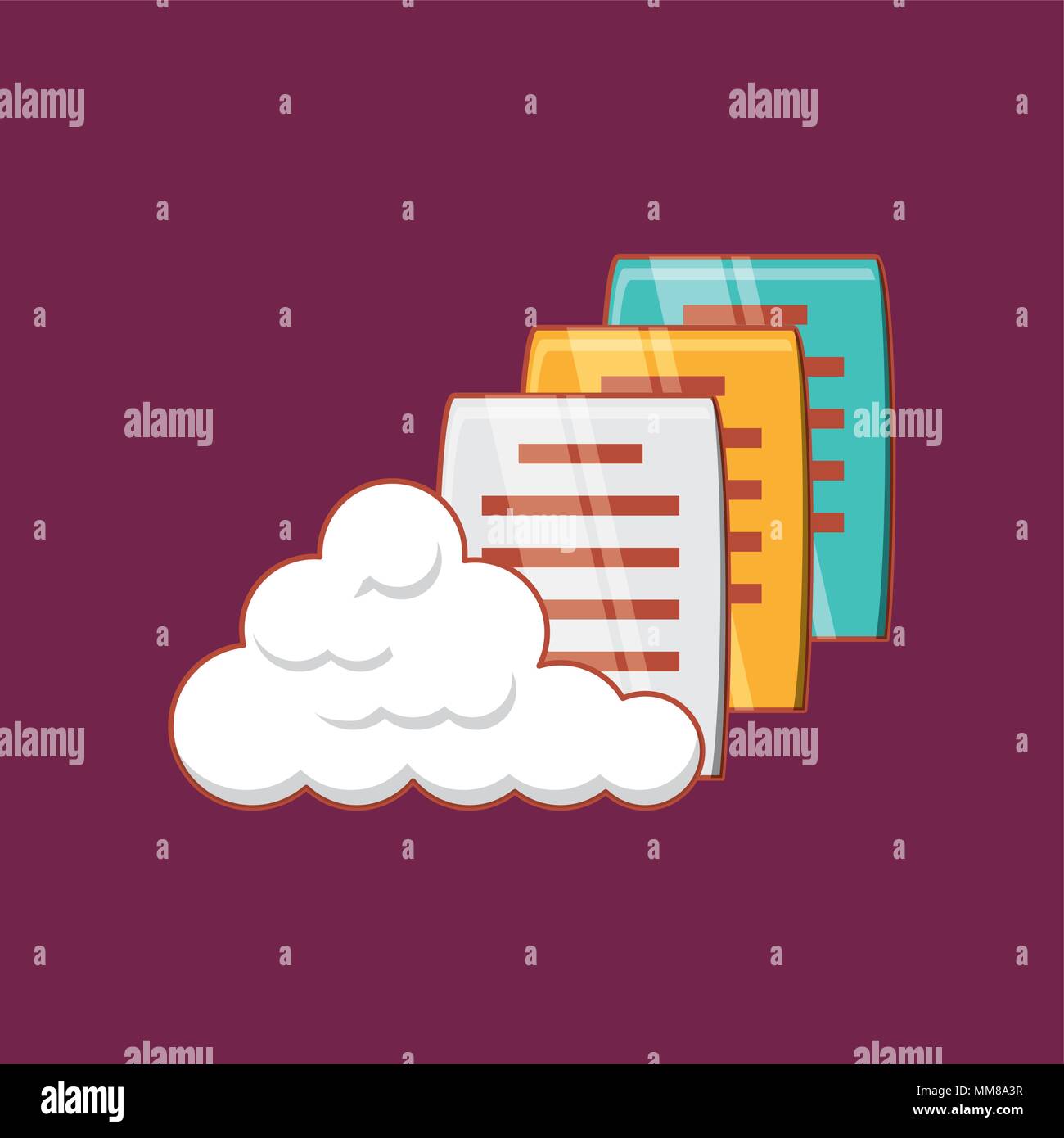 documents and cloud storage over purple background, colorful design ...