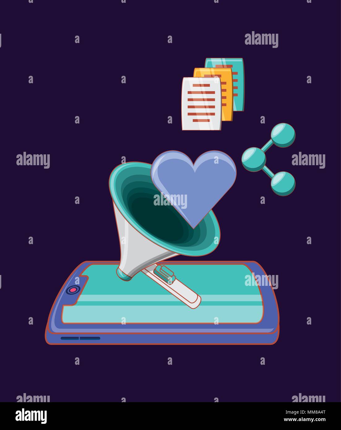 social media design with smartphone and megaphone over purple ...