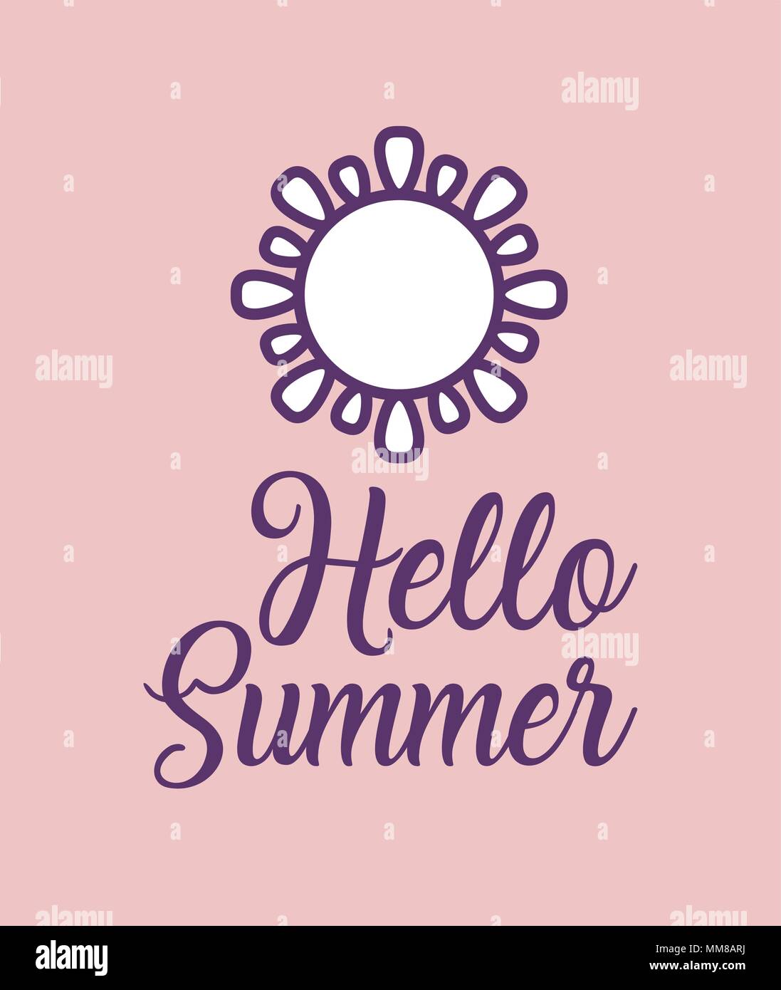 Hello summer design with sun icon over pink background, colorful line ...