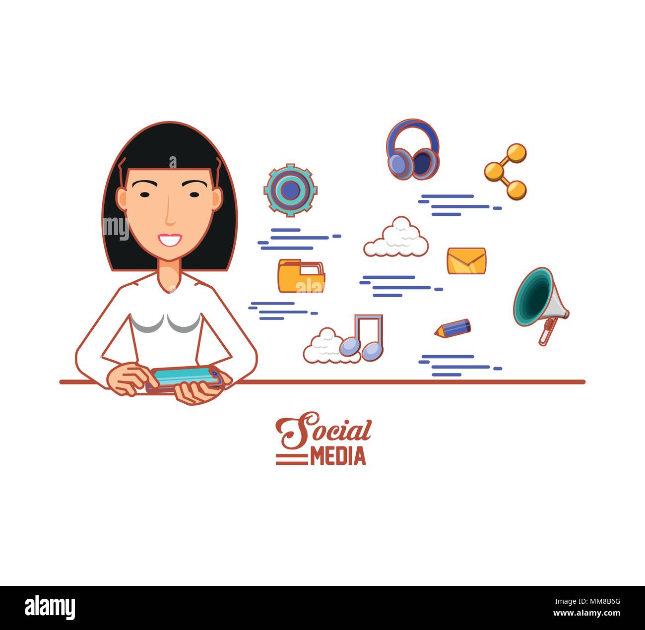 businesswoman with social media icons vector illustration design Stock ...