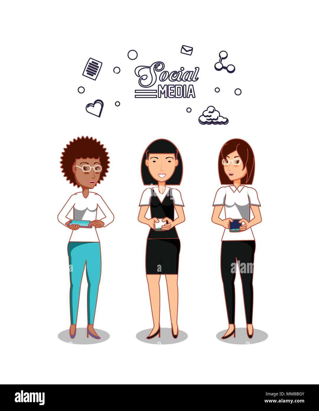 people of different ethnic groups with social media icons vector ...