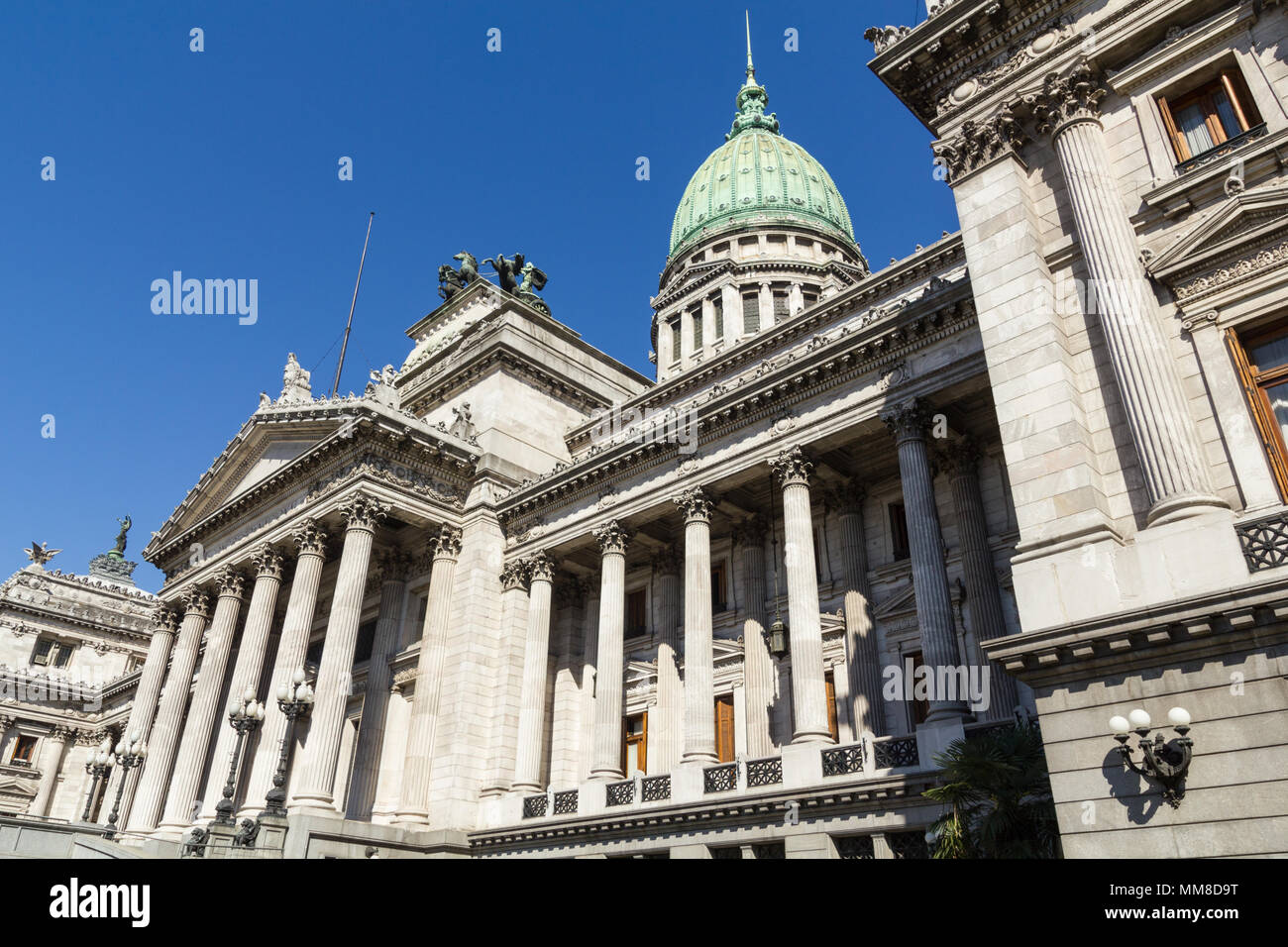 Closeup of the facade with columns of Congress. The National Congress ...