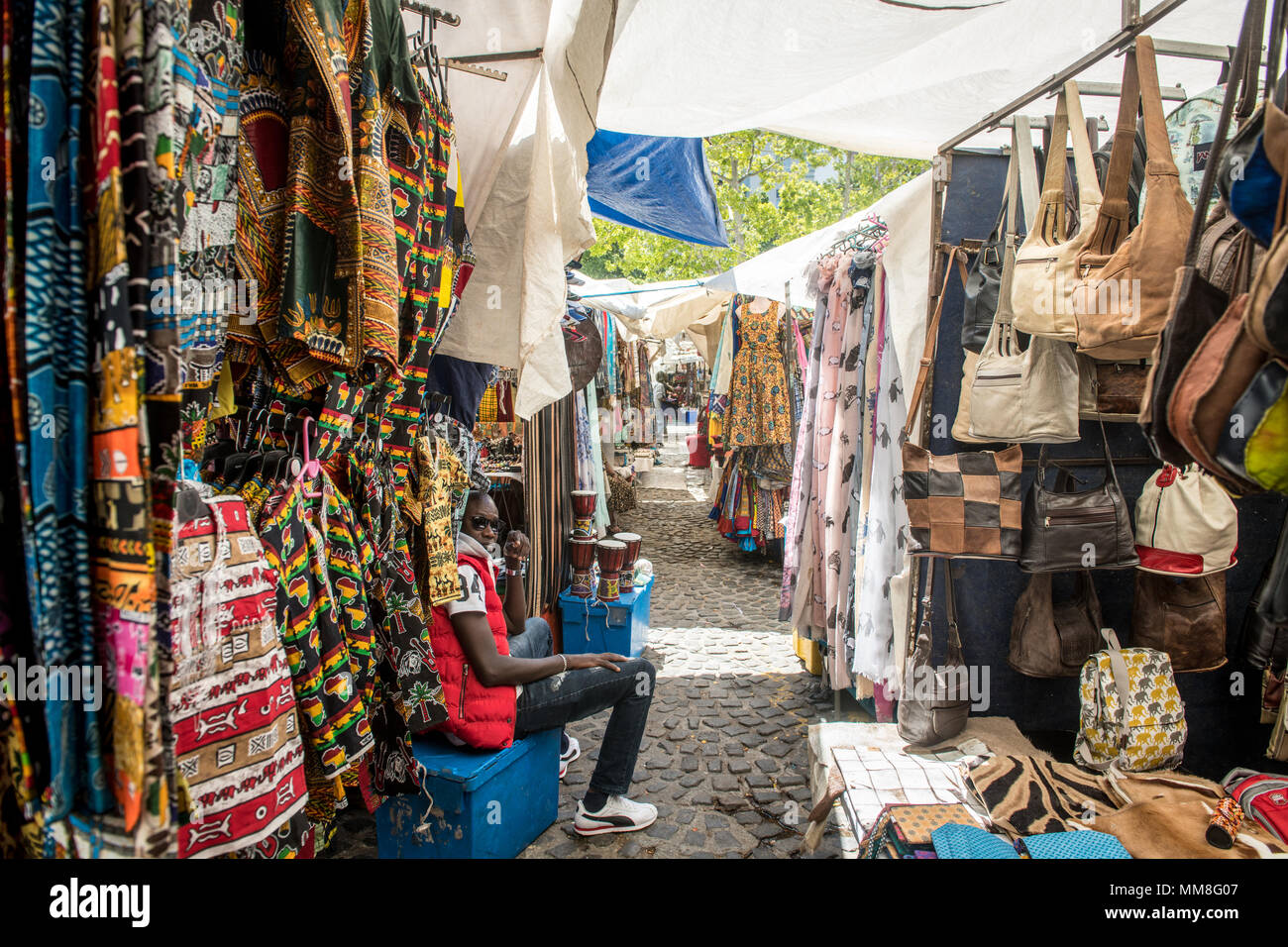 Clothing items and bags for sale at the Green Market Square in Cape ...