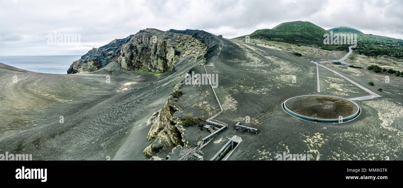Panoramic view of the ashy volcanic landscape from the top of the ...