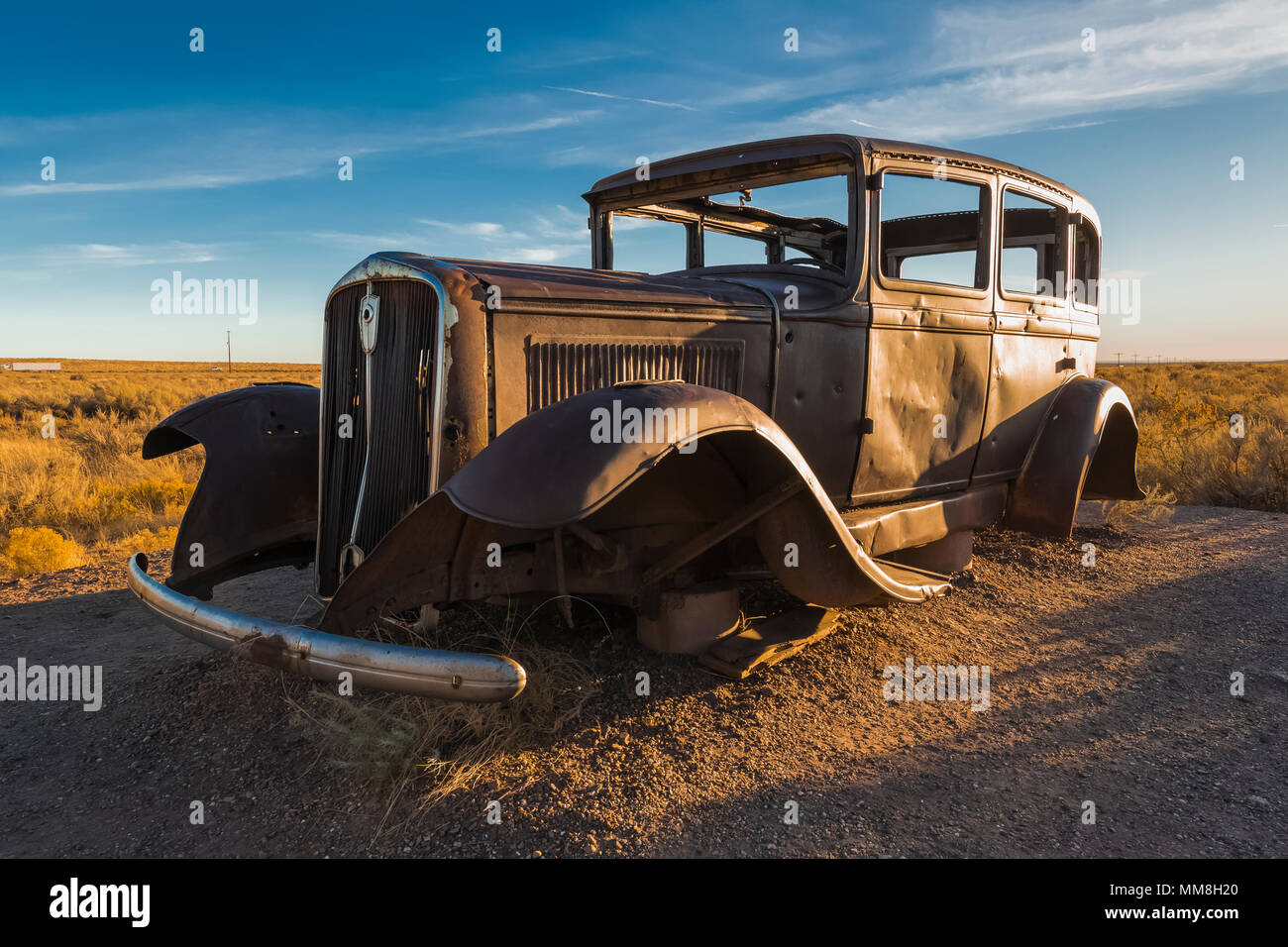 Rusted old Studebaker at a memorial site along the route of old Route ...