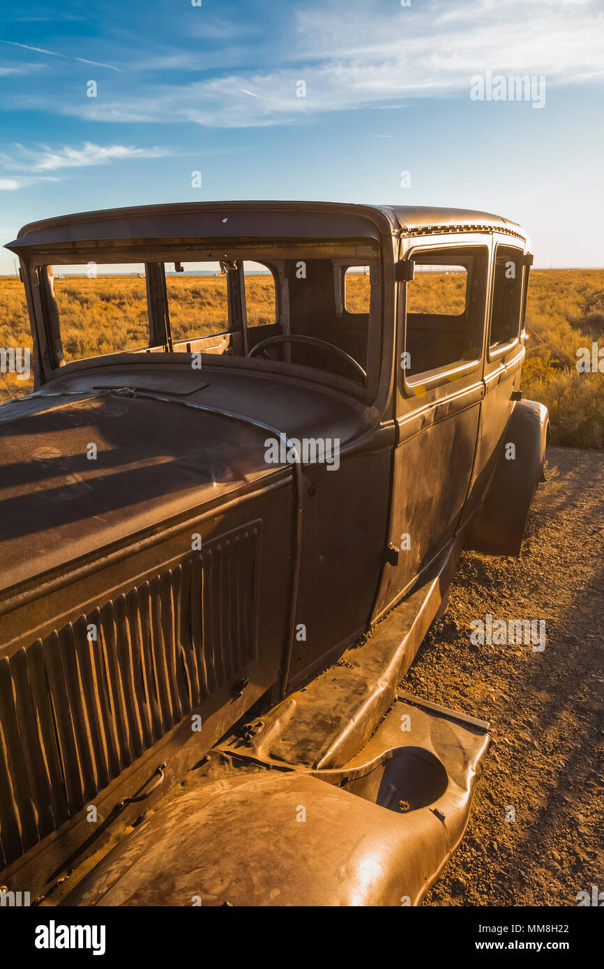 Rusted old Studebaker at a memorial site along the route of old Route ...