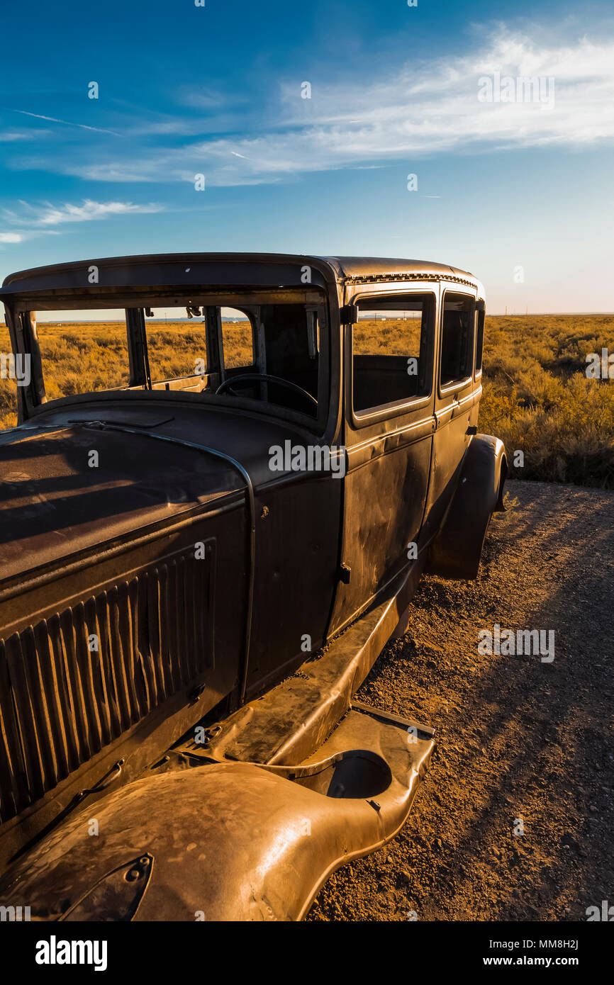 Rusted old Studebaker at a memorial site along the route of old Route ...