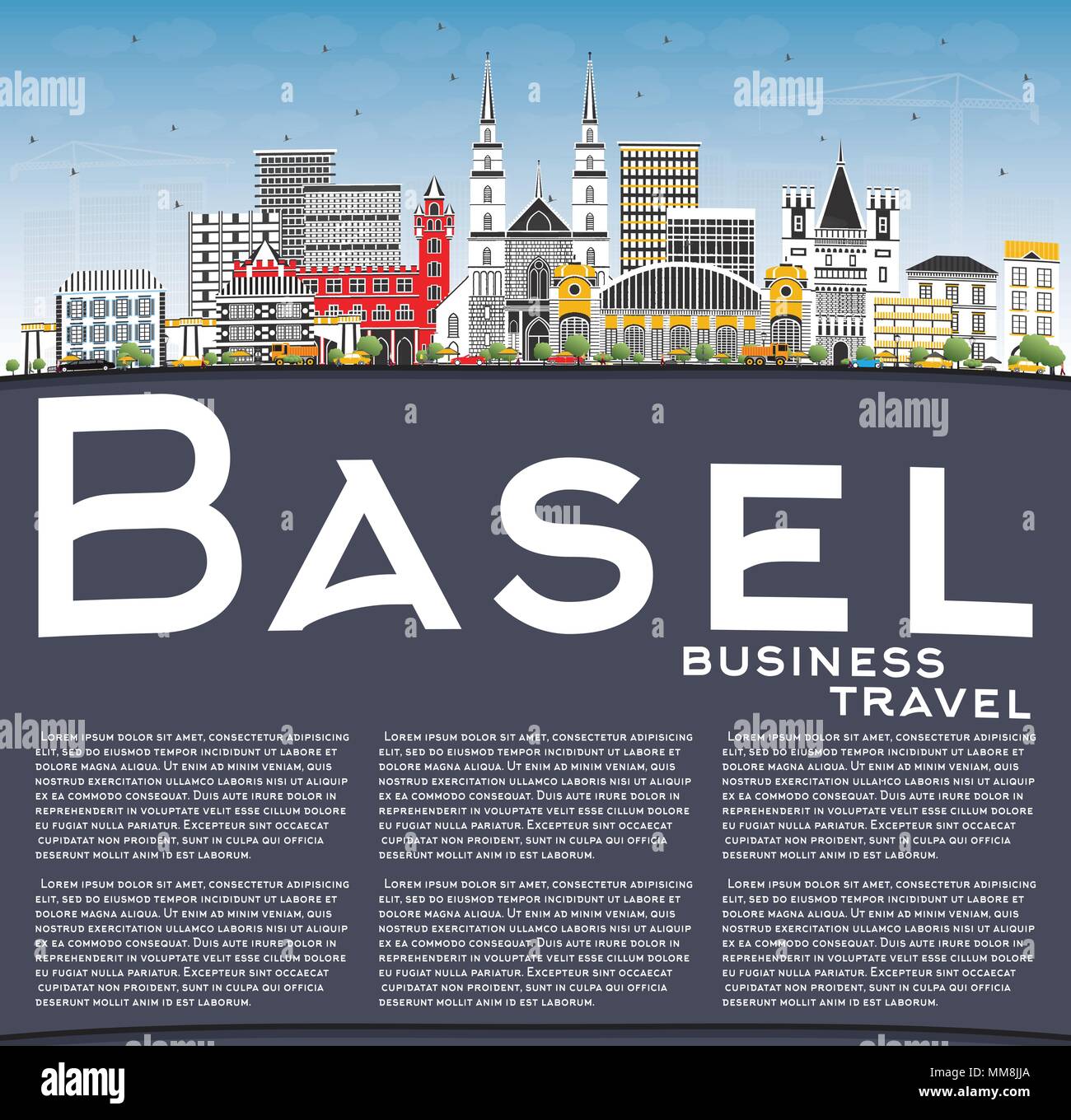 Basel Switzerland City Skyline with Color Buildings, Blue Sky and Copy ...