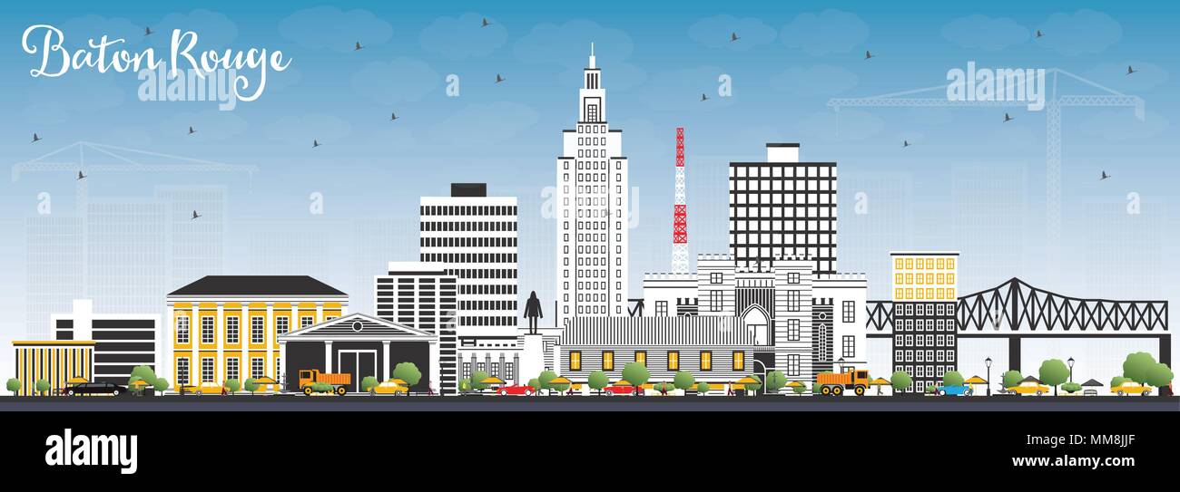 Baton Rouge Louisiana City Skyline with Color Buildings and Blue Sky ...