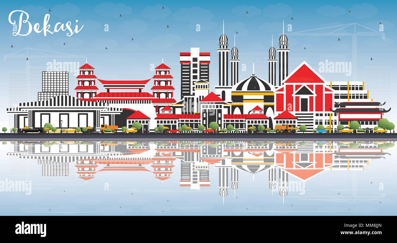 Bekasi Indonesia City Skyline with Color Buildings, Blue Sky and ...