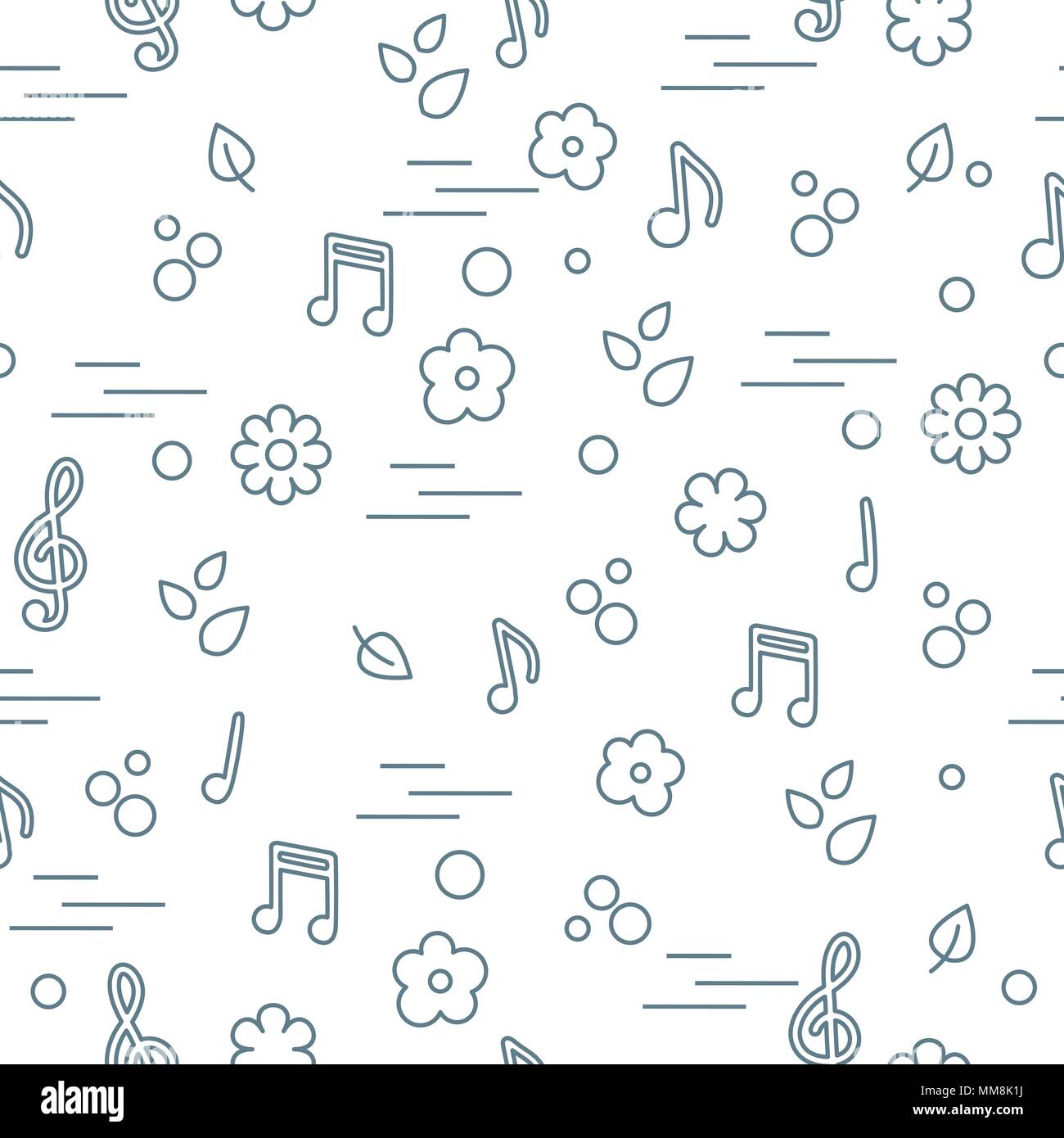 Seamless pattern of notes, flowers, leaves. Template for design, fabric ...