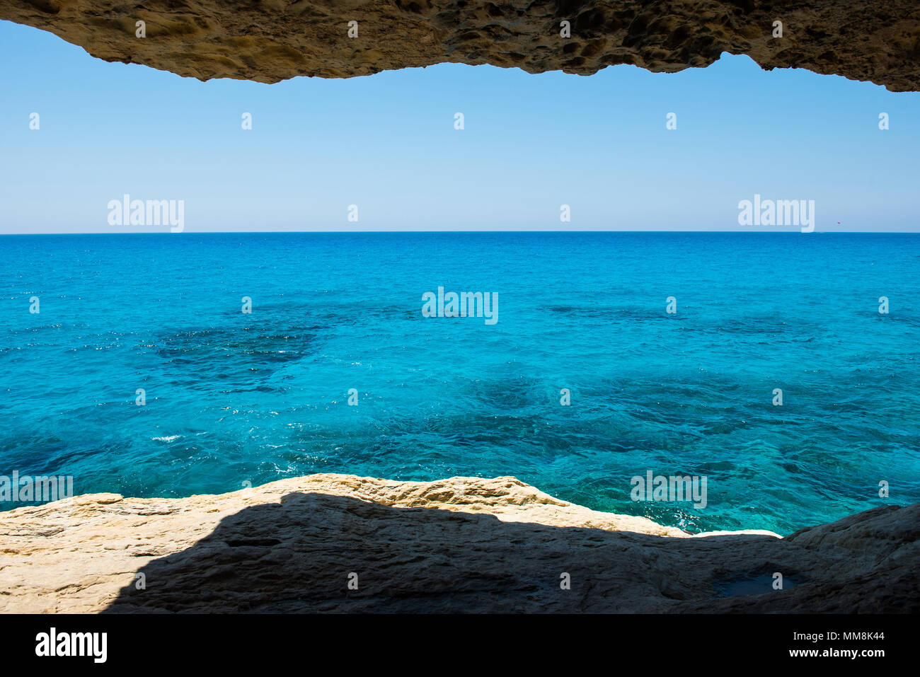 Sea caves (littoral caves) near Ayia Napa, Mediterranean sea coast ...