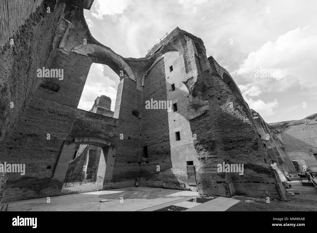 Black and white picture of great wall of ancient architecture of Baths ...