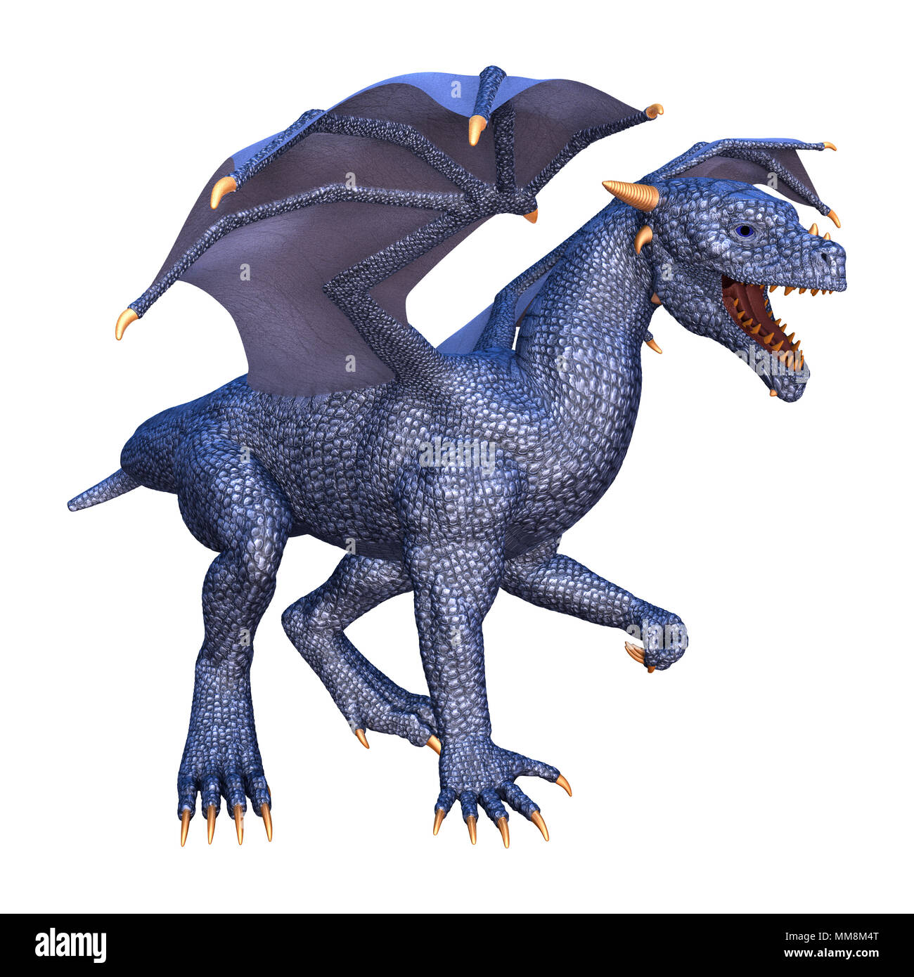 3D rendering of a fairy tale blue dragon whelp isolated on white ...