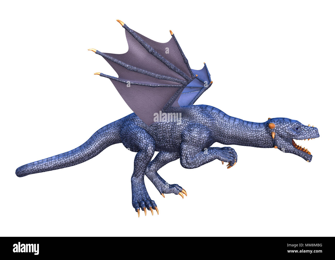 3D rendering of a fairy tale blue dragon whelp isolated on white ...