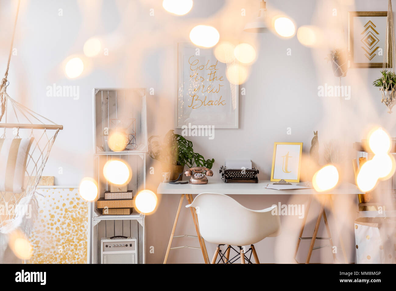 Multifunctional room interior with creative lighting Stock Photo - Alamy