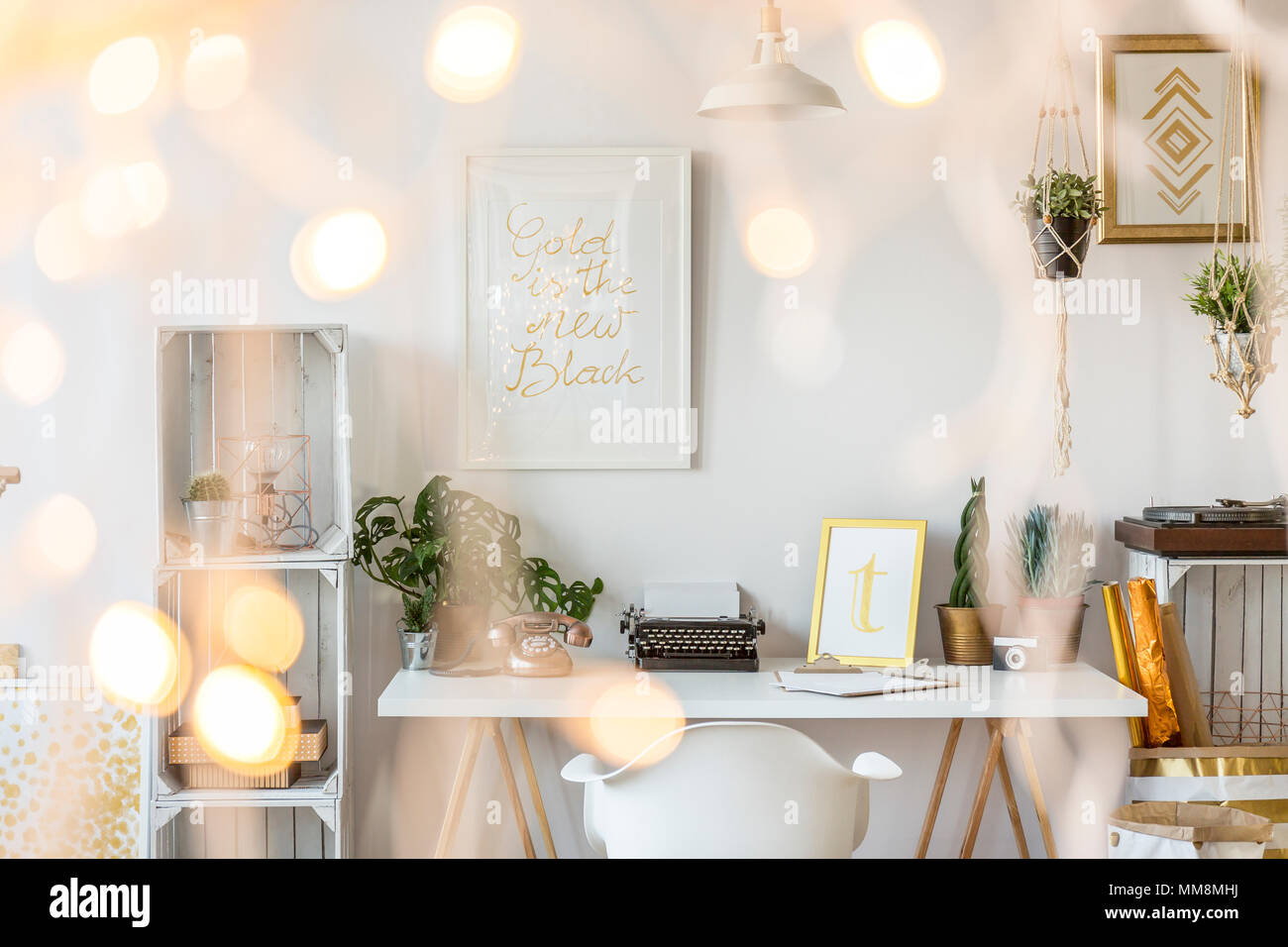 Bright home office area with desk and chair Stock Photo - Alamy