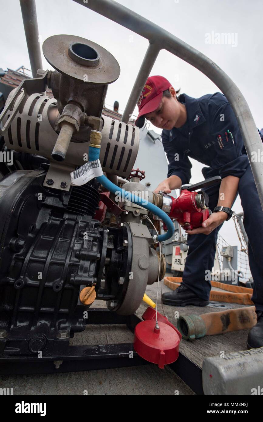 170911-N-WV703-0039 ATLANTIC OCEAN (Sept. 11, 2017) Damage Controlman ...