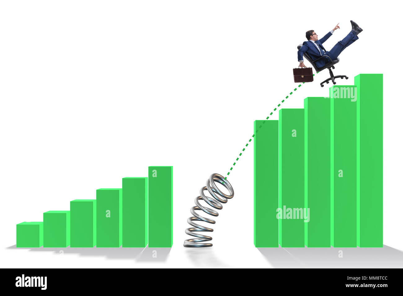 Business people jumping over bar charts Stock Photo - Alamy
