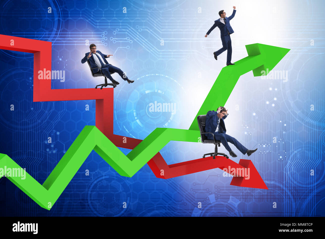 Growth and decline concept with businessmen Stock Photo - Alamy