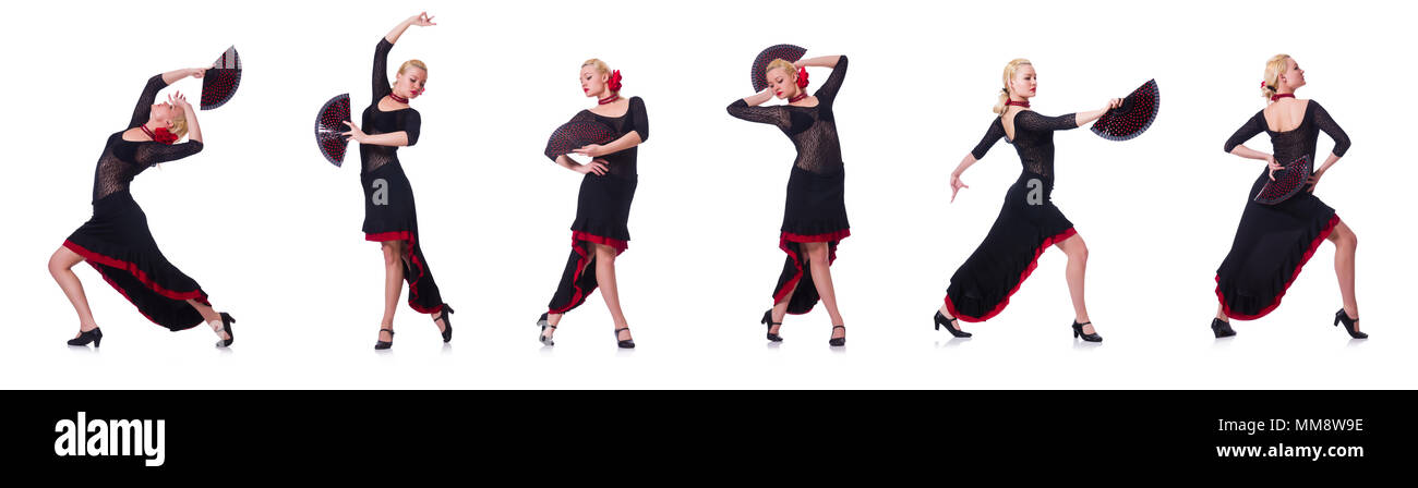 Woman dancing spanish dance isolated on white Stock Photo - Alamy
