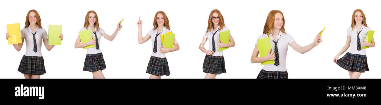 Young student female pointing isolated on white Stock Photo - Alamy Young student female pointing isolated on white Stock Photo - Alamy