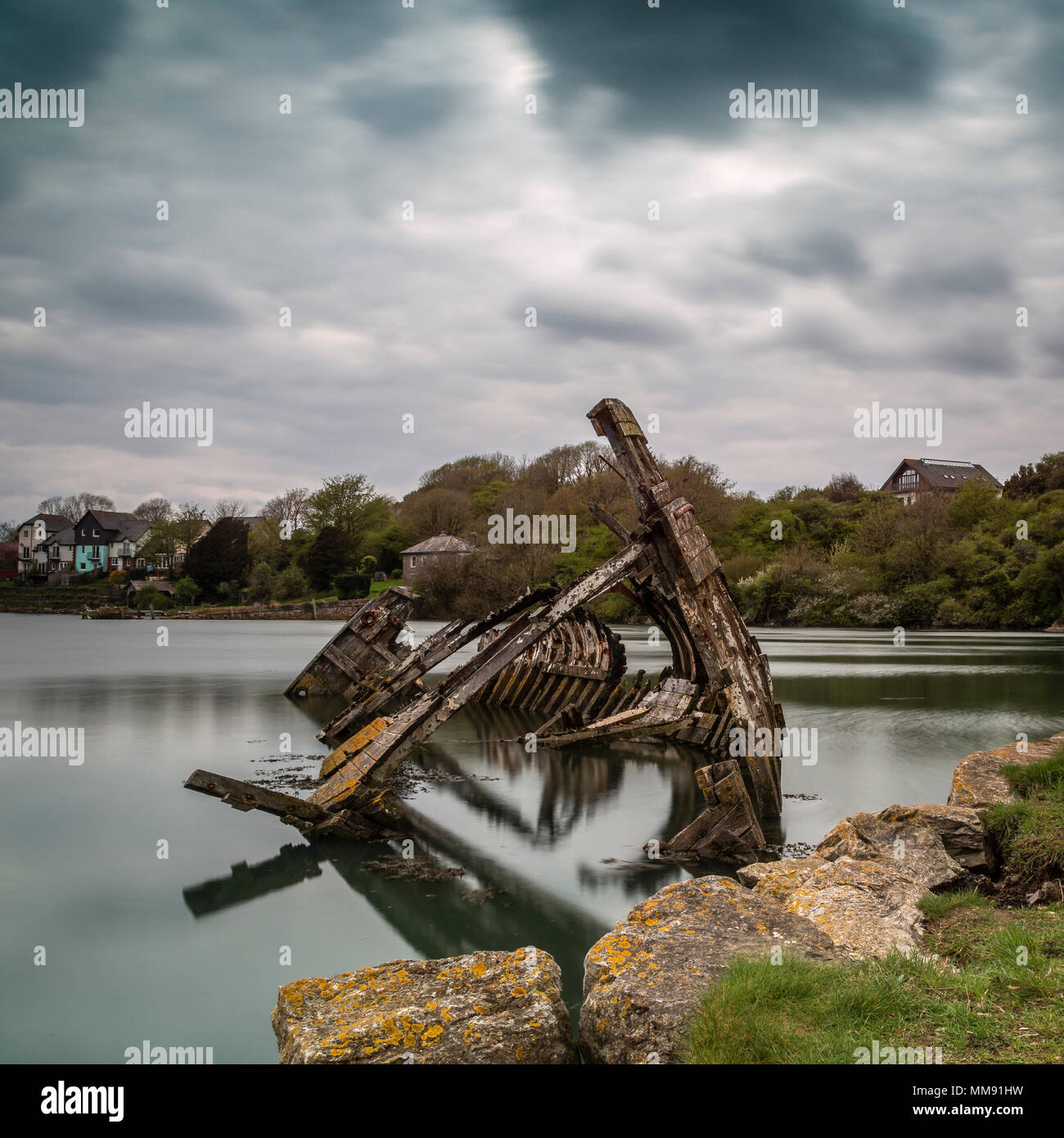 Shipwrecks at Hooe Lake, Plymouth, Devon Stock Photo - Alamy