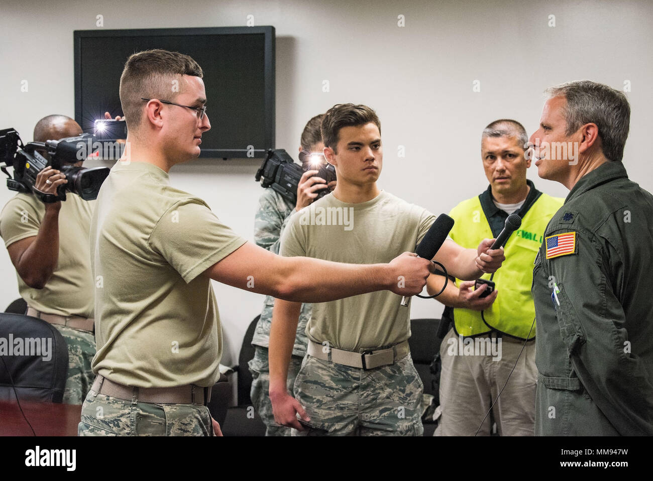 Lt. Col. Timothy Williams, 436th Airlift Wing director of staff, right ...
