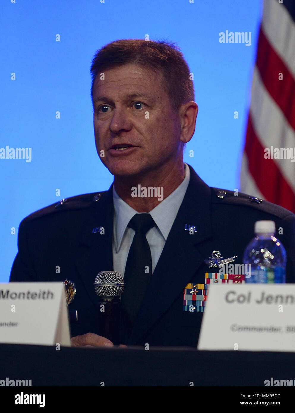 Brig. Gen. Wayne Monteith, Commander 45th Space Wing, speaks during the ...