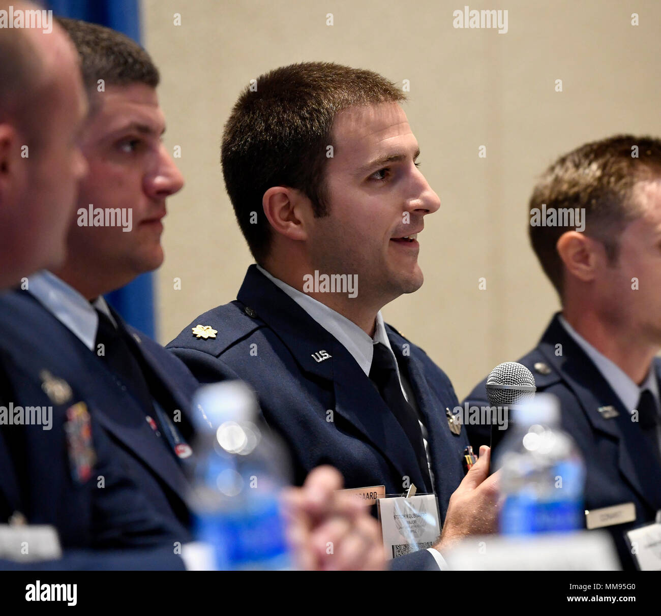 Wing Weapons Officer Maj Andrew Kousgaard participates in a panel ...