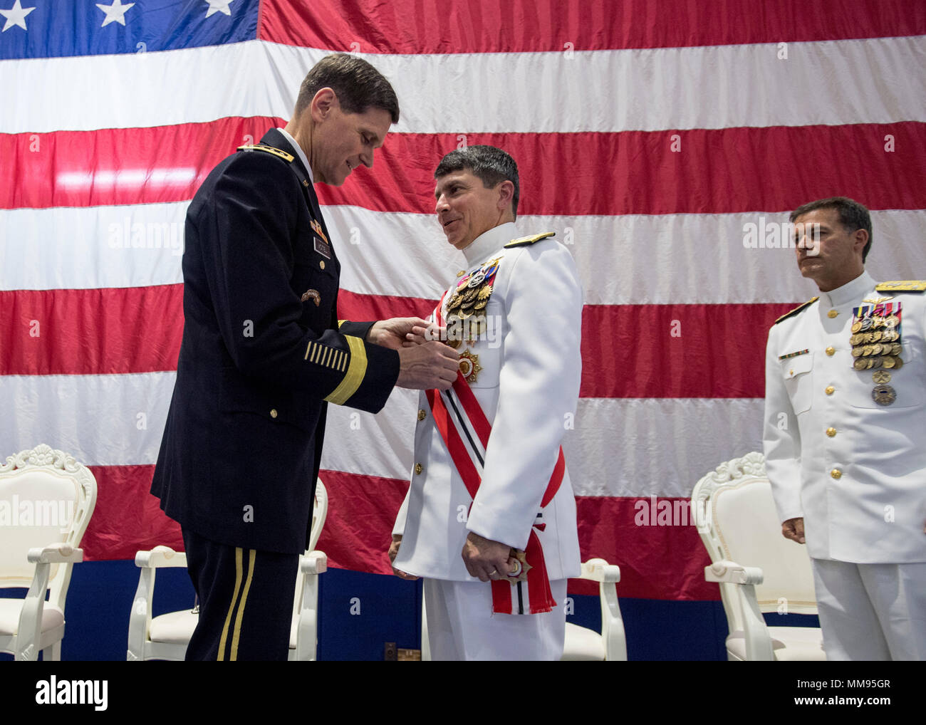 MANAMA, Bahrain (Sept. 19, 2017) Gen. Joseph L. Votel presents Vice Adm ...