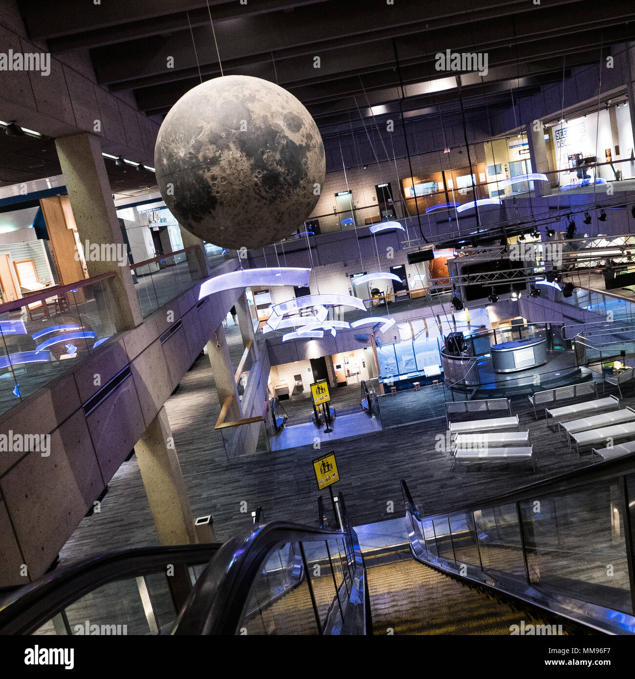 Main hall of the Boston Museum of Science at night, showing three ...