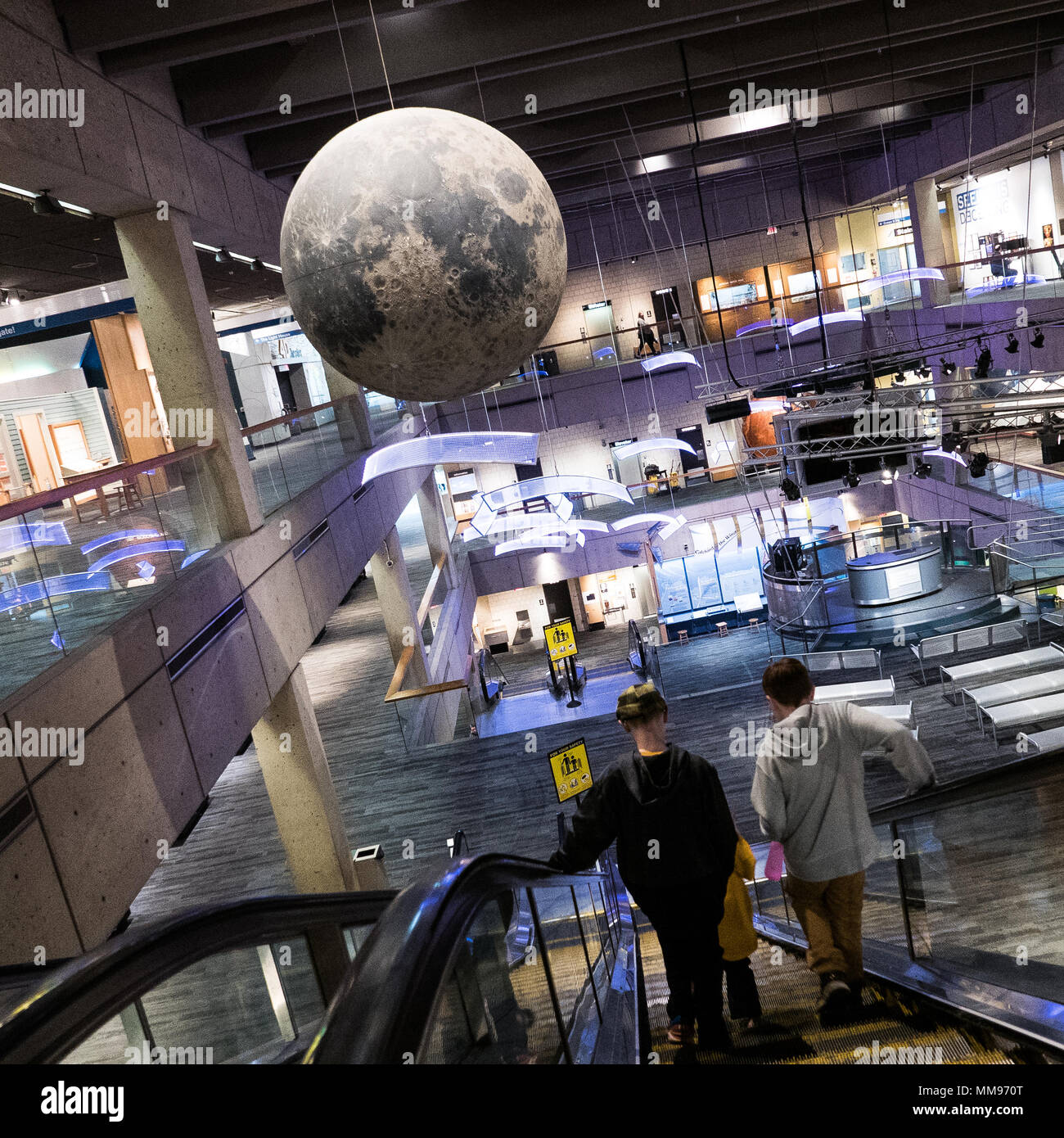 Main hall of the Boston Museum of Science at night, showing three ...