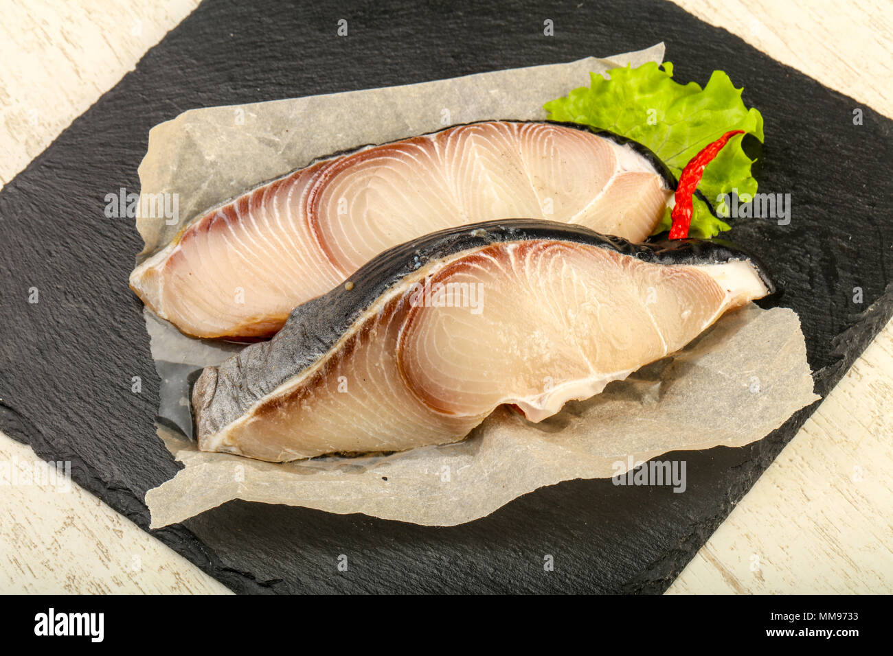 Raw juicy shark steak ready for grill Stock Photo - Alamy