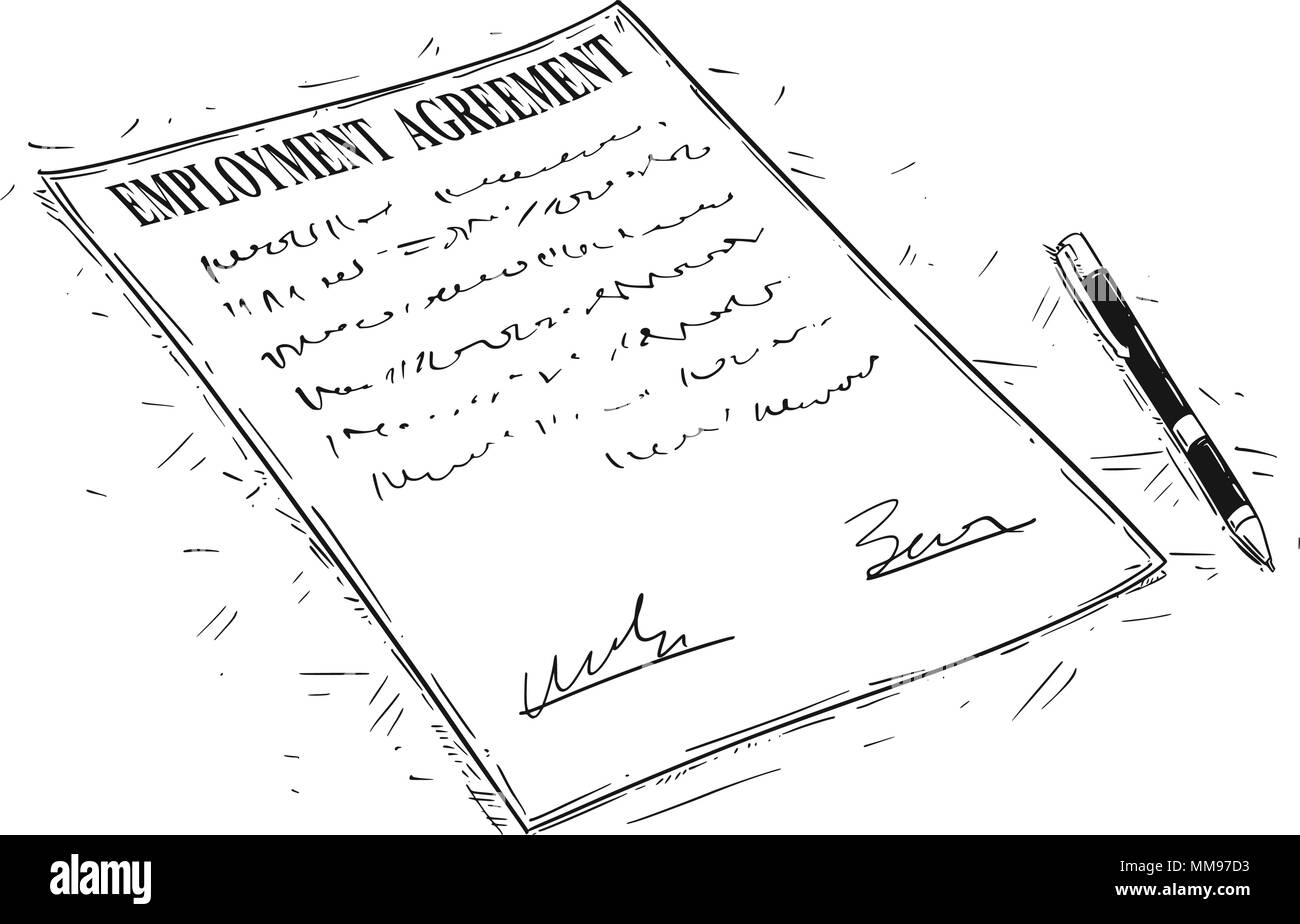 Vector Artistic Drawing Illustration of Pen and Employment Agreement ...
