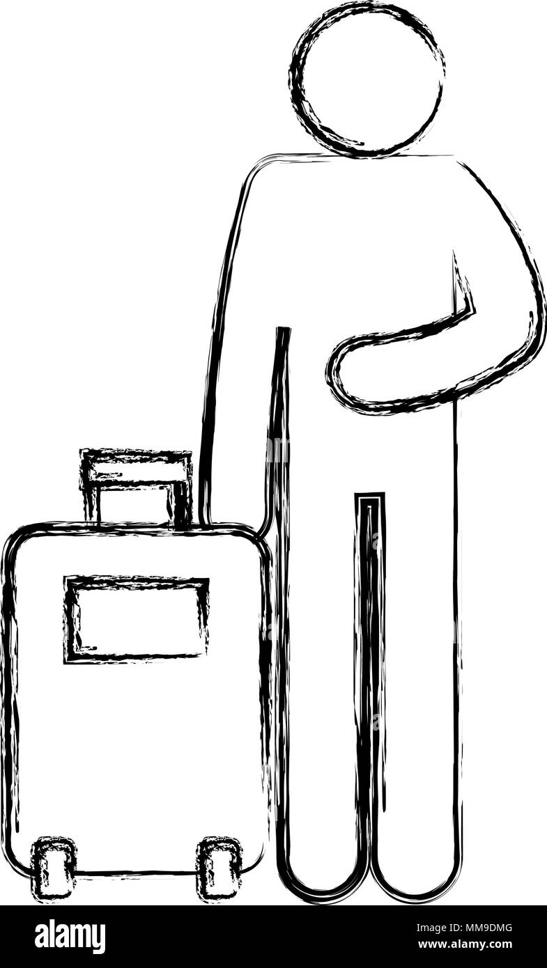 figure human traveler with suitcase silhouette avatar Stock Vector ...