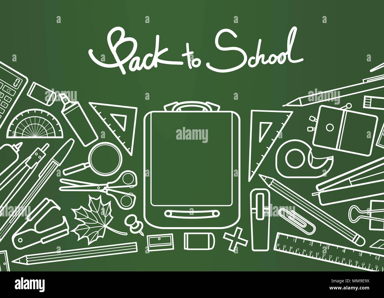 Back to school calligraphy with stationary on green background ...