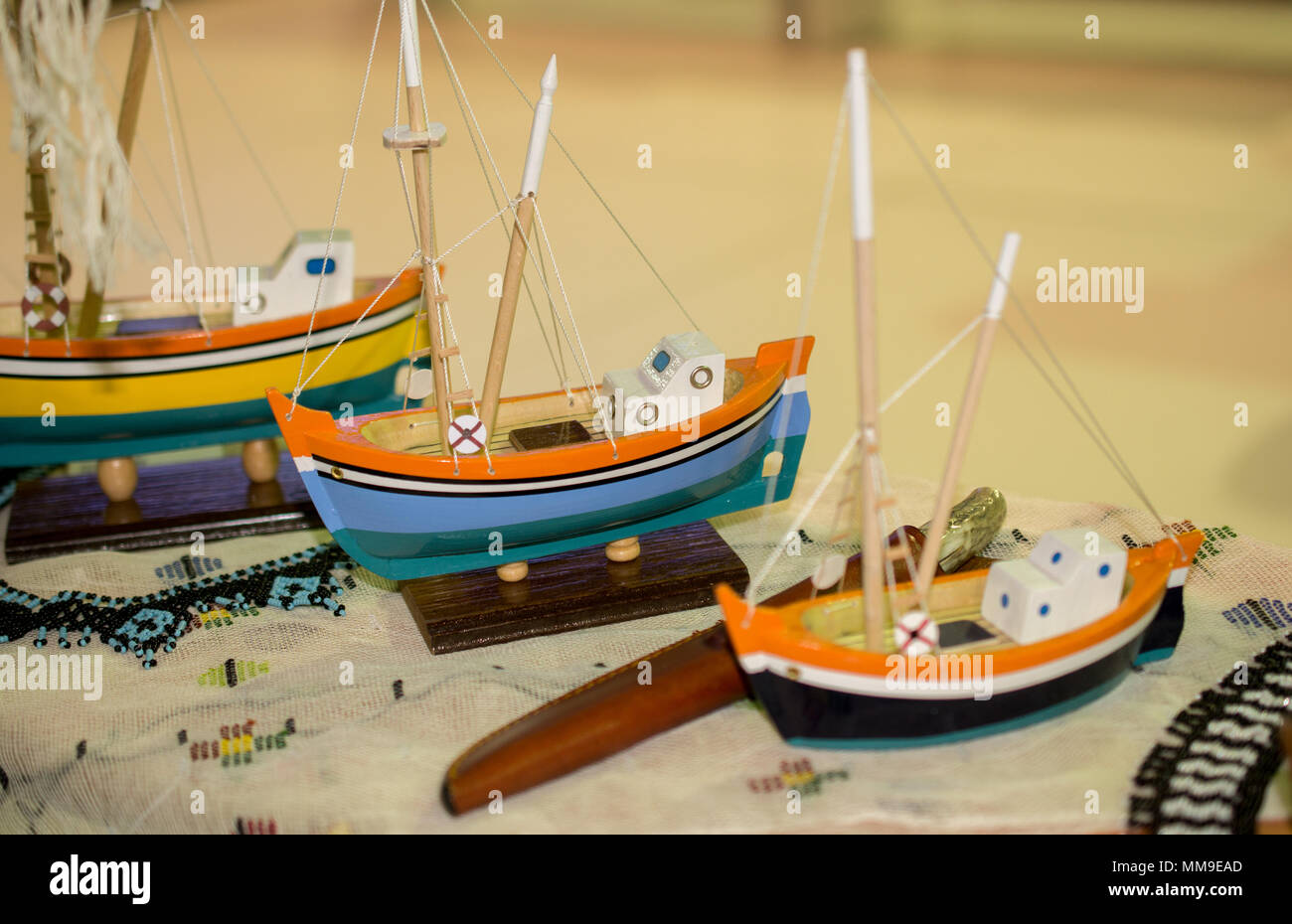 Set of mini size colorful model boats Stock Photo - Alamy