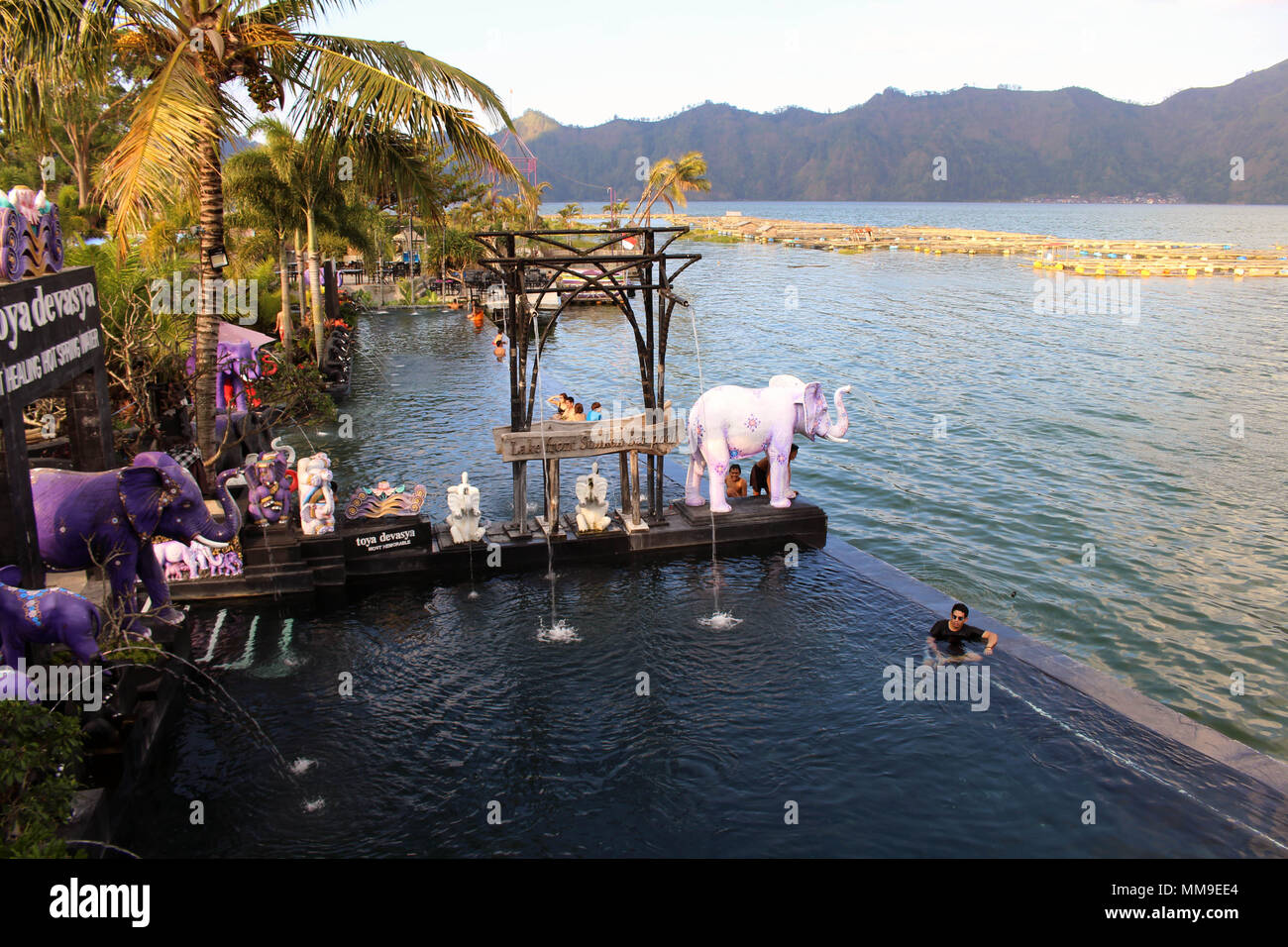 A hotspring in Bali (Toya Devasya), by the lake Batur, facing a ...