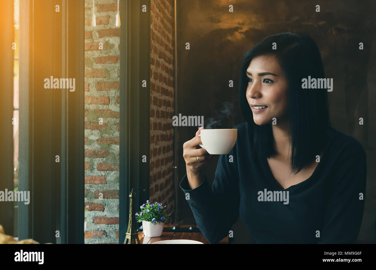 Morning coffee is my daily routine in cafe Stock Photo - Alamy