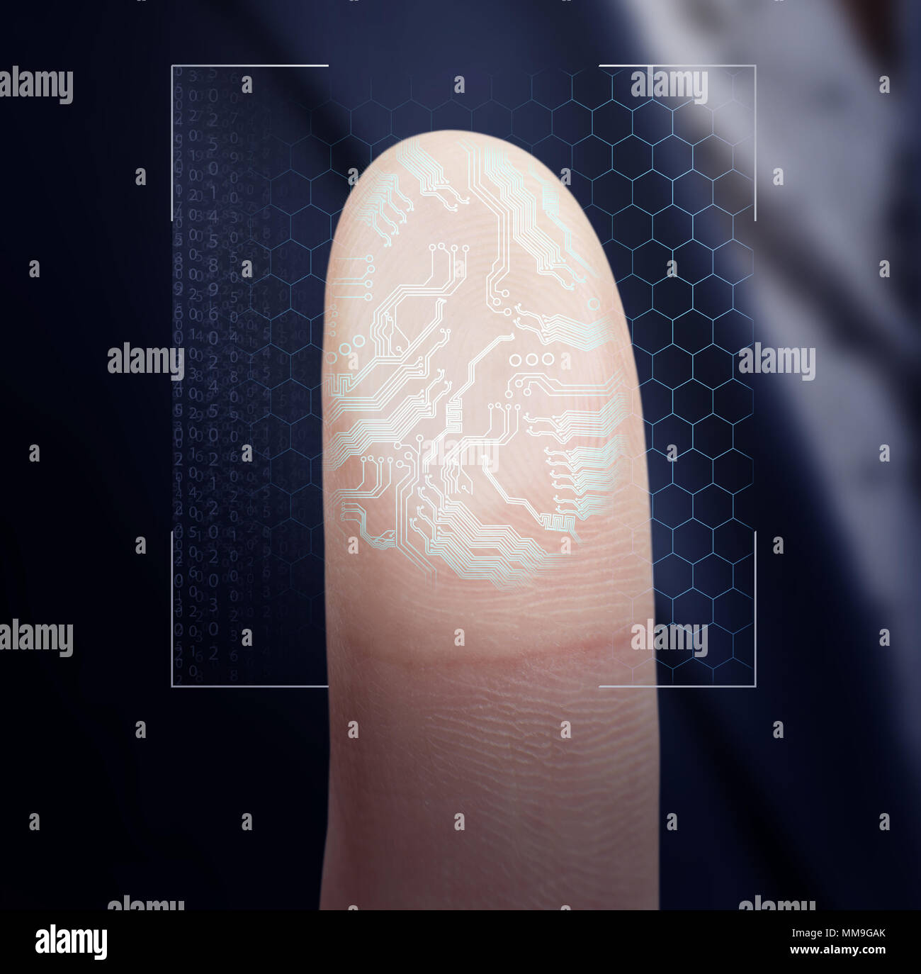 Finger pressing on virtual button with dactyloscopy scanner Stock Photo ...
