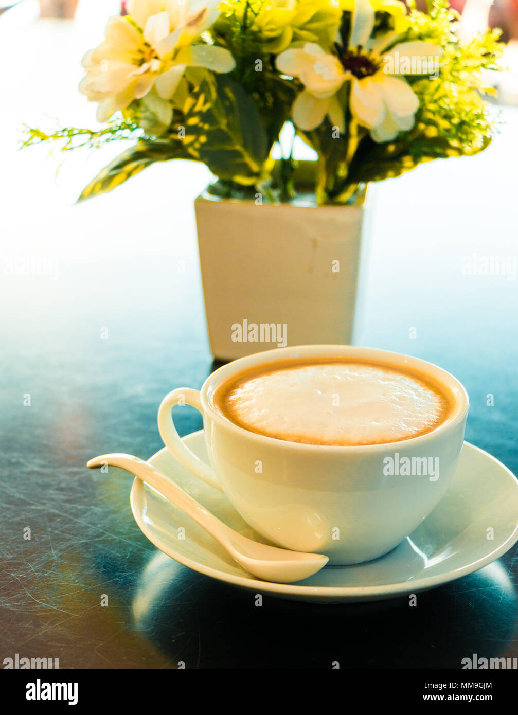 Cup coffee on table Stock Photo - Alamy