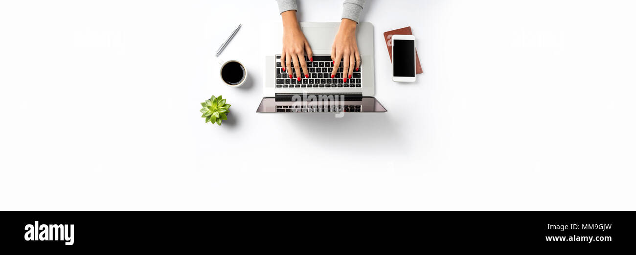 Woman working on laptop. Business background Stock Photo - Alamy