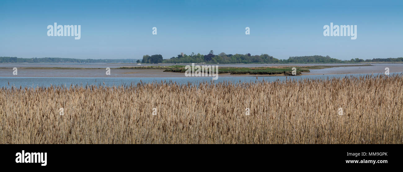 Panorama across Iken marshes and river Alde, Suffolk, England Stock ...