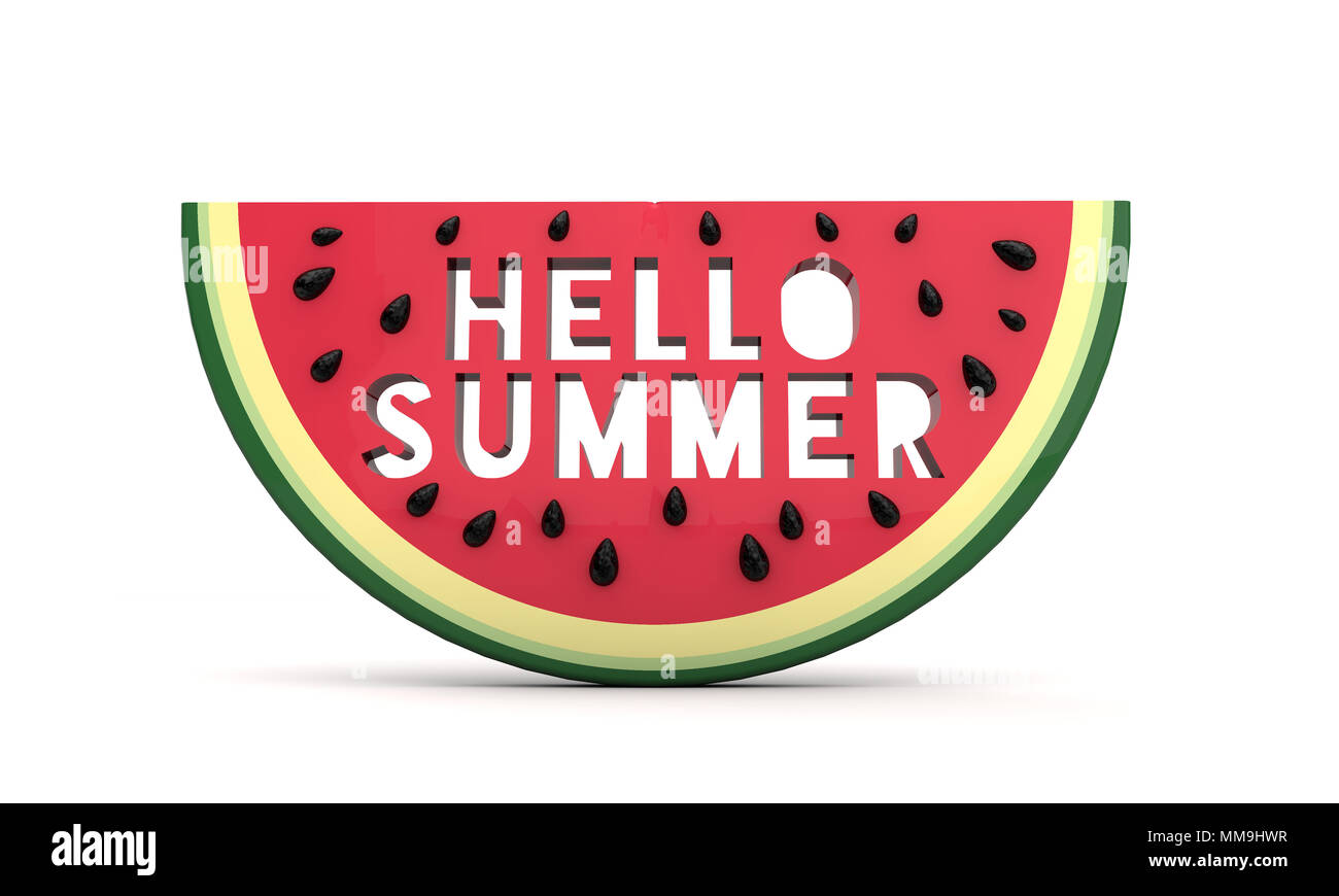 Watermelon slice with cutout hello summer message. 3D Rendering Stock ...