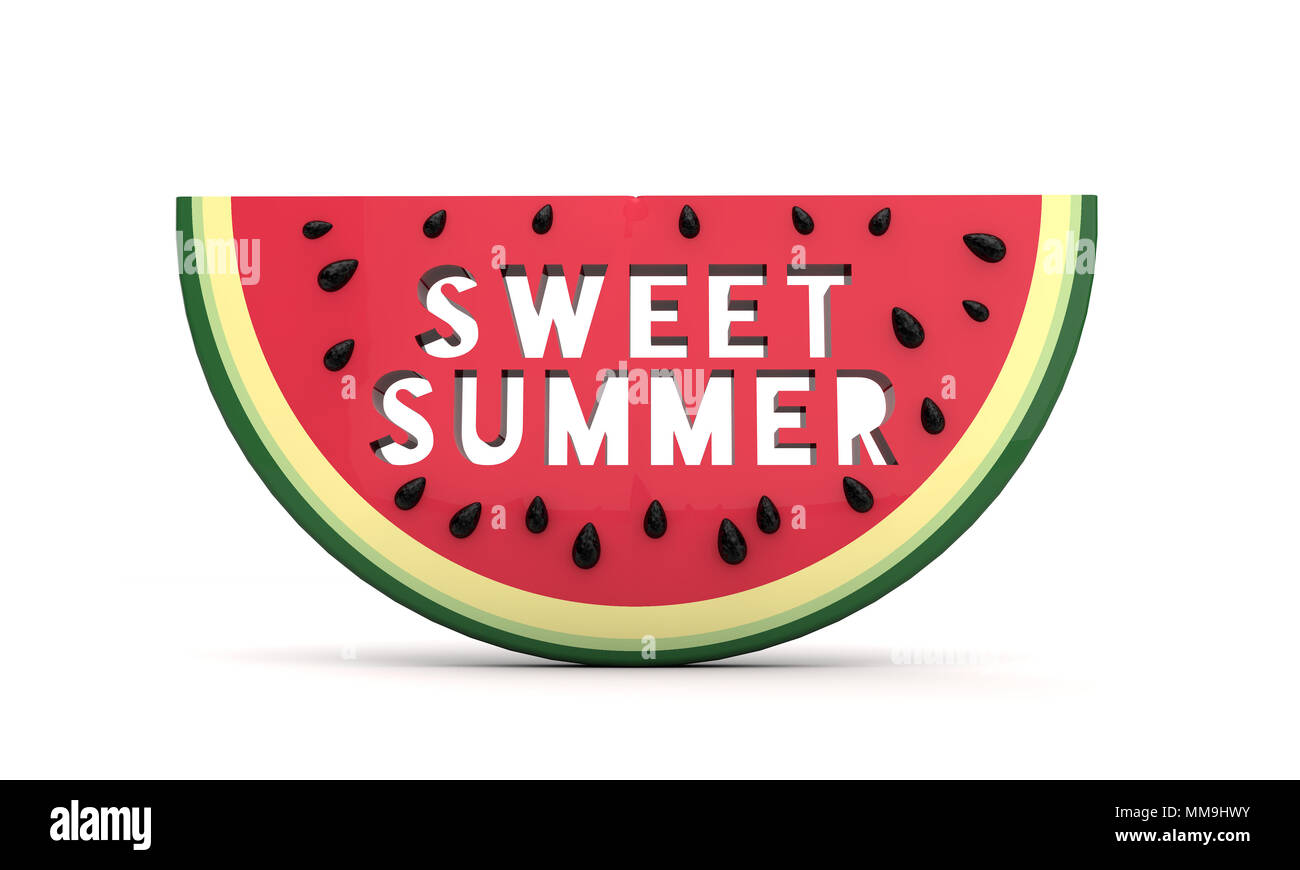 Watermelon slice with cutout sweet summer message. 3D Rendering Stock ...