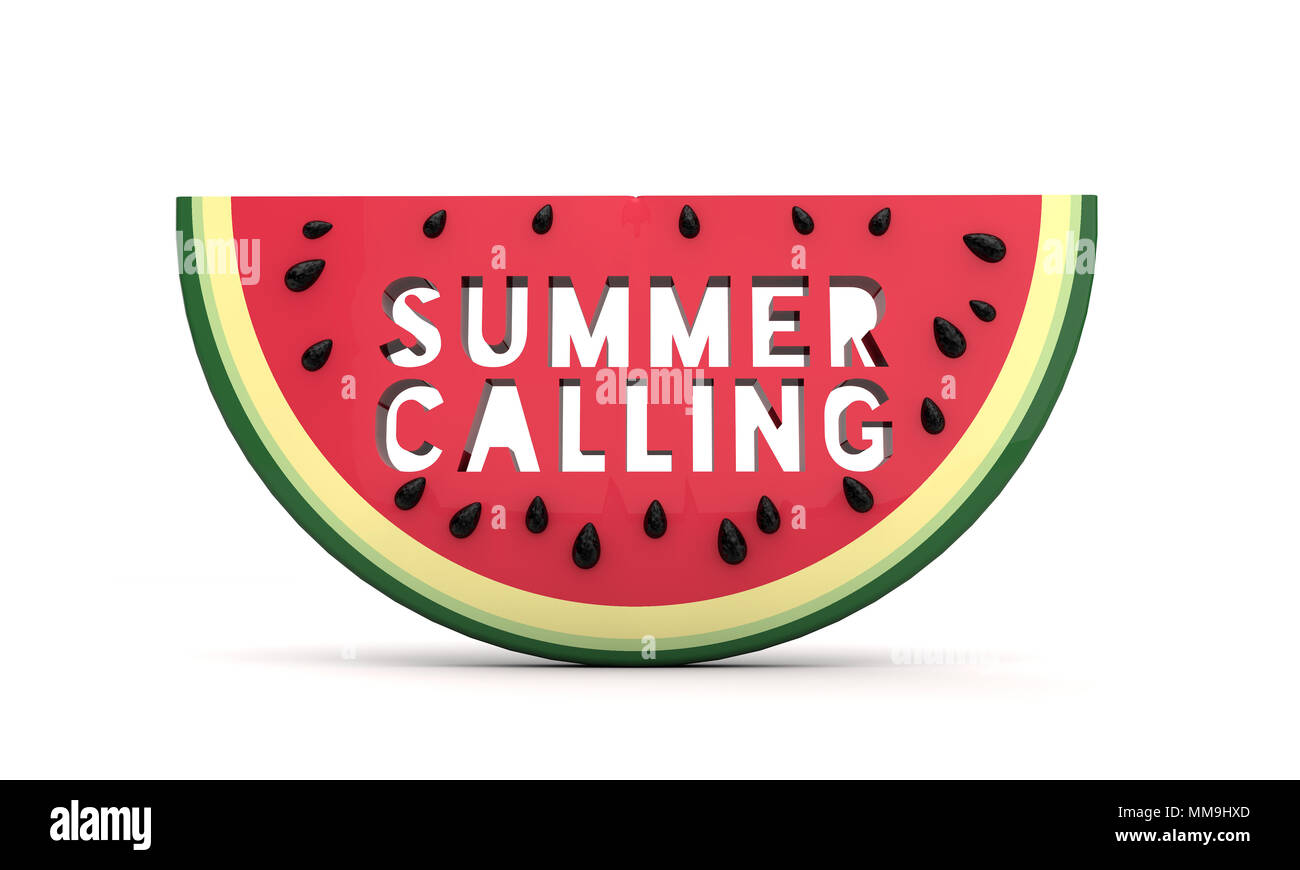 Watermelon slice with cutout summer calling message. 3D Rendering Stock ...