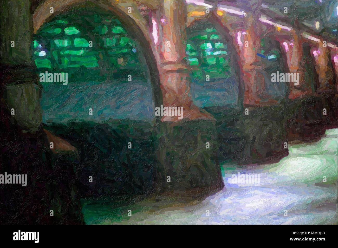 Digital effect Impasto painting of green lights under Westminster ...