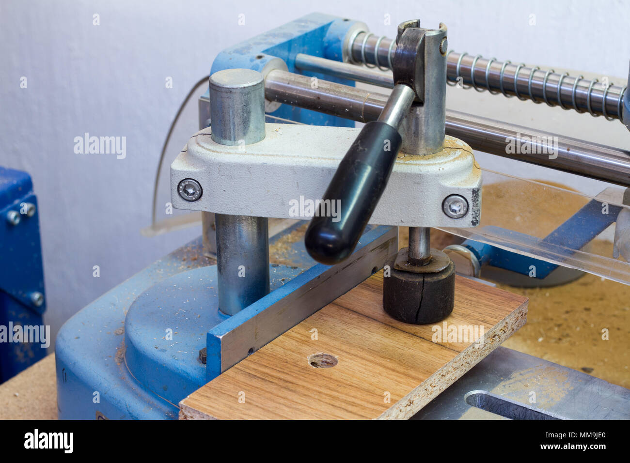 Press bonding. metal glue press for wood frame on fixed table Stock ...